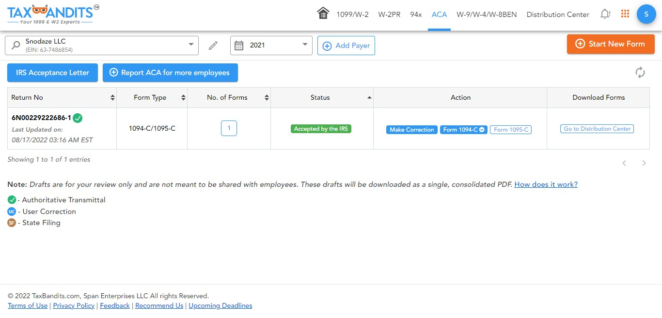 E-file ACA Form 1095-B/C Corrections | 1094 Corrections