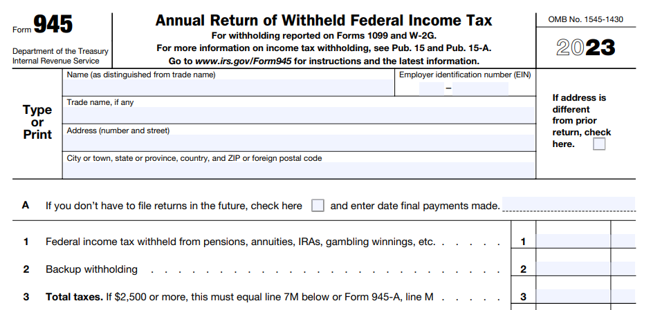 File 945 Online | 945 Filing for 2023 | E-File Form 945