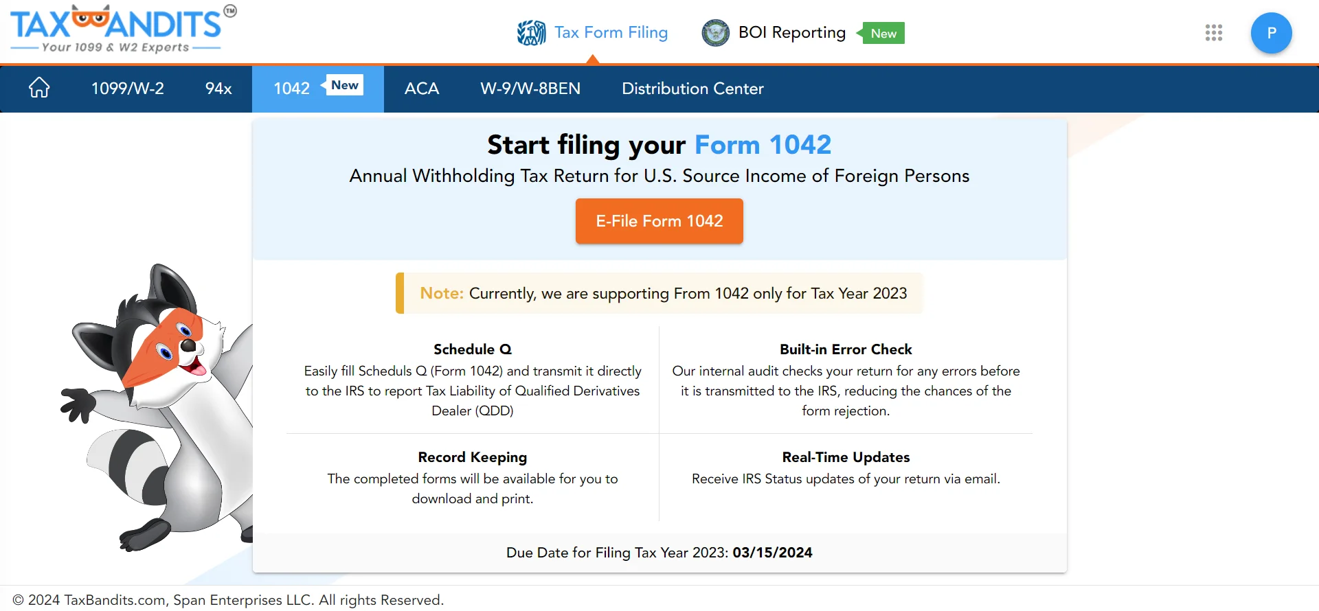 Form 1042 Electronic Filing | File 1042 Online for 2023
