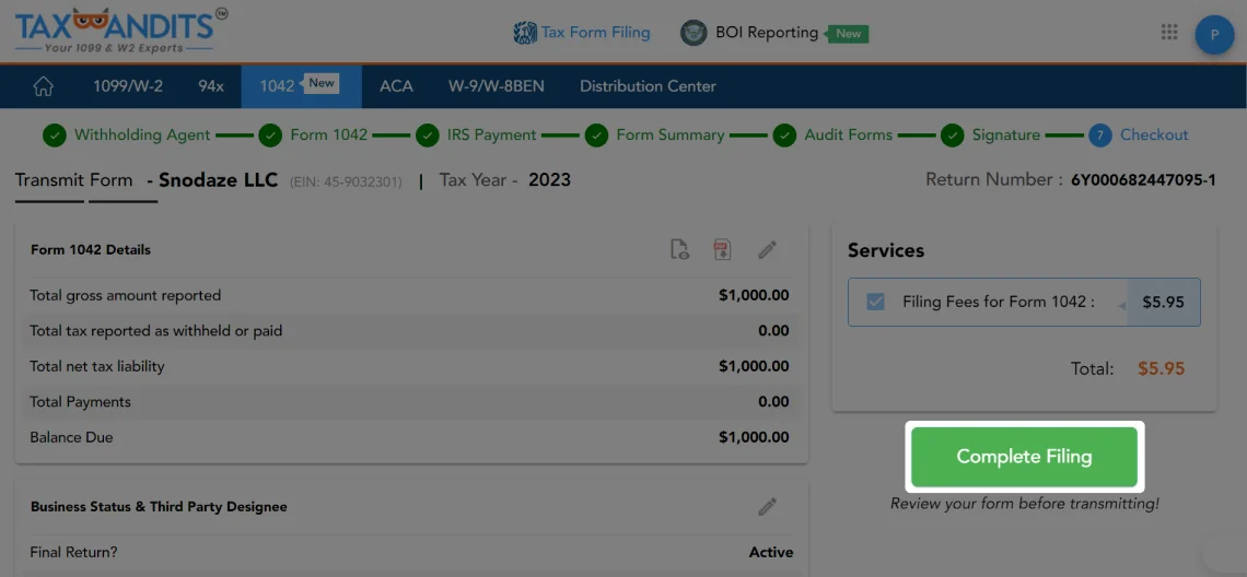 Form 1042 Electronic Filing | File 1042 Online for 2023