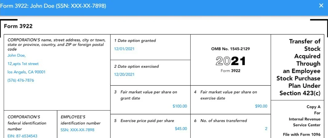 File IRS Form 3922 Online | E-File Form 3922 for 2024