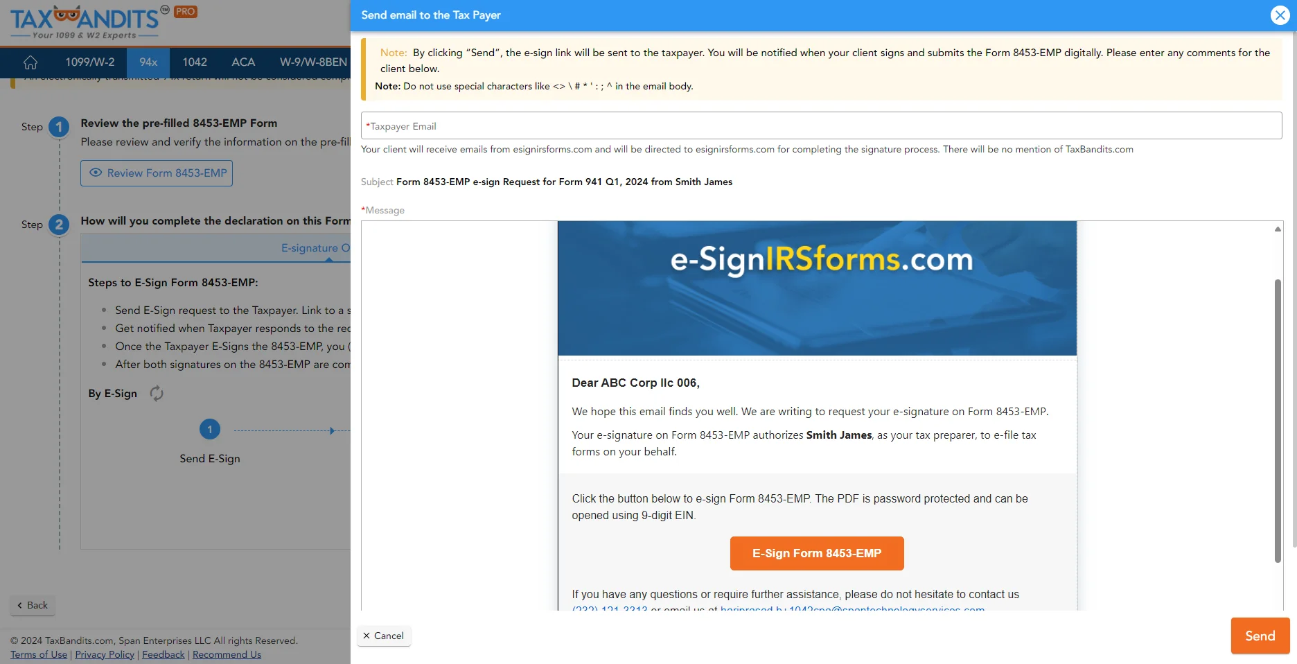 Form 8453-EMP Online | Employment Tax Declaration for E-file Return