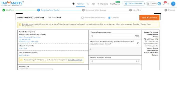 E-file 1099 Correction | How to correct 2024 Form 1099 Online