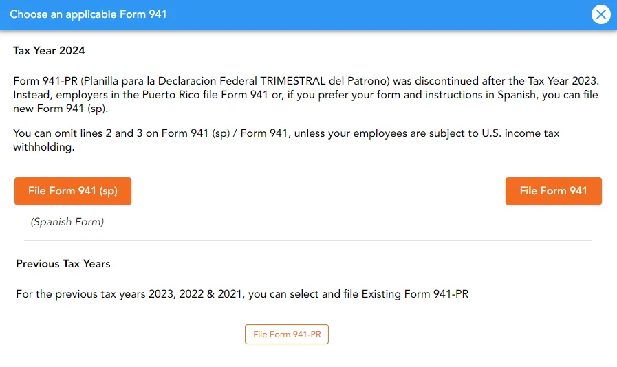 E-File Form 941 (sp) | Formulario 941 para 2024